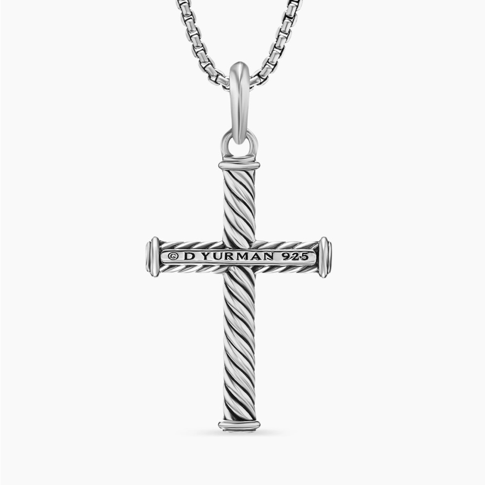 David Yurman Cable Cross Pendant (Sterling Silver) - Gem